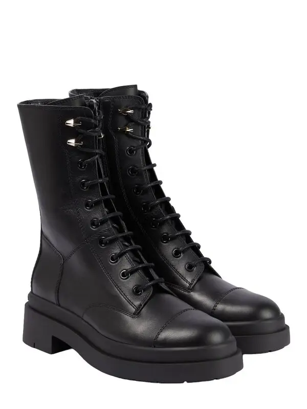 JIMMY CHOO Nari Leather Mid-calf Lace-up Boots - Black