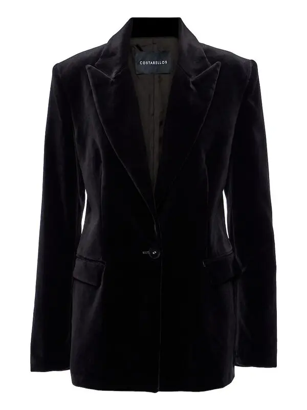 Costarellos Azura Cotton Velvet Blazer - Black