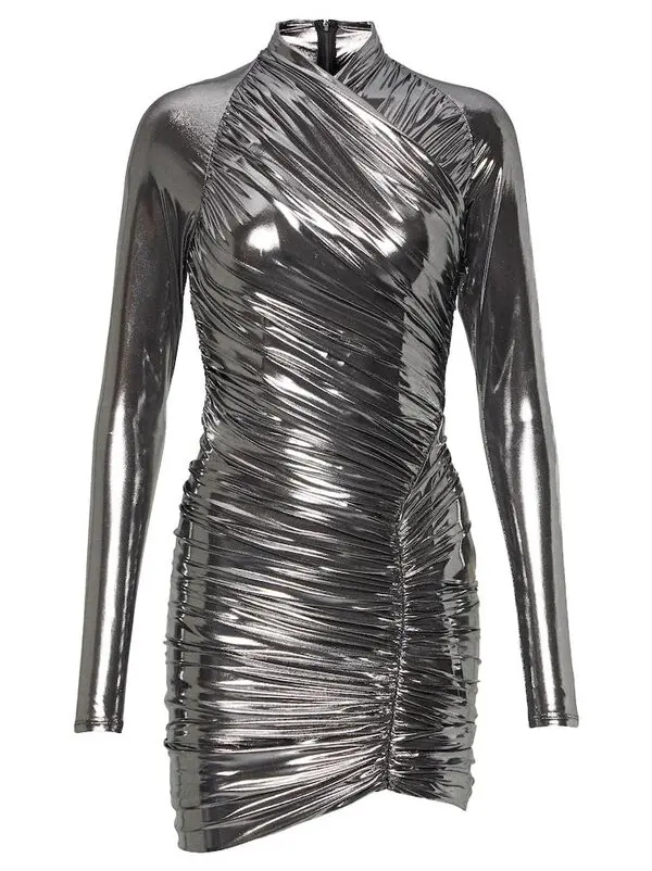 FERRAGAMO Metallic Draped Mini Dress - Silver