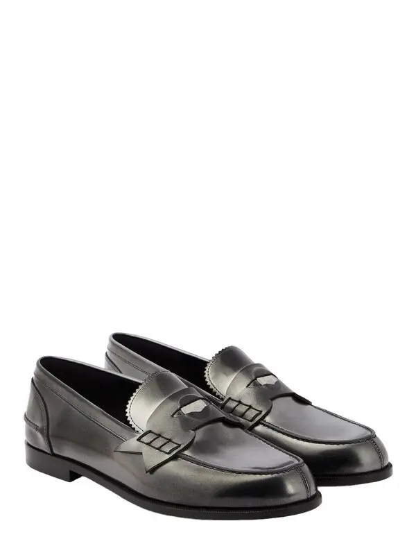 CHRISTIAN LOUBOUTIN Penny Leather Loafers - Silver