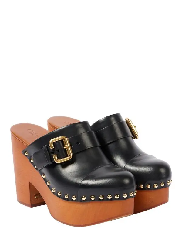 Chloé Jeannette 115 Studded Leather Clogs - Black