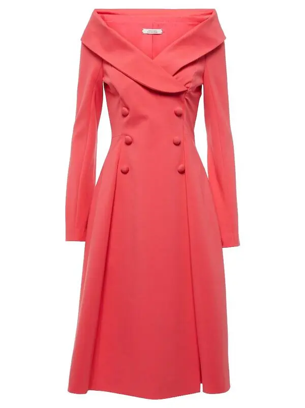 Dorothee Schumacher Off-shoulder Midi Dress In Coral - Pink