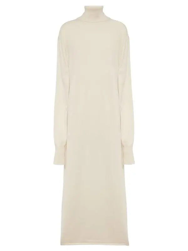 JIL SANDER Knitted Cashmere Midi Dress - White