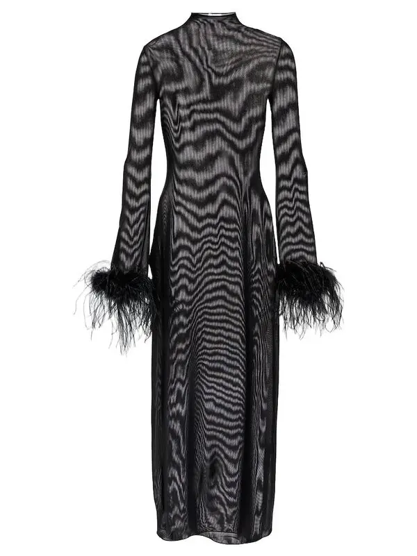 Oseree Lumiere Plumage Midi Dress - Black