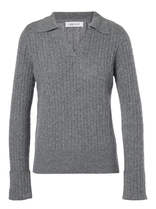 AYA MUSE Gaia Cashmere Polo Sweater - Grey