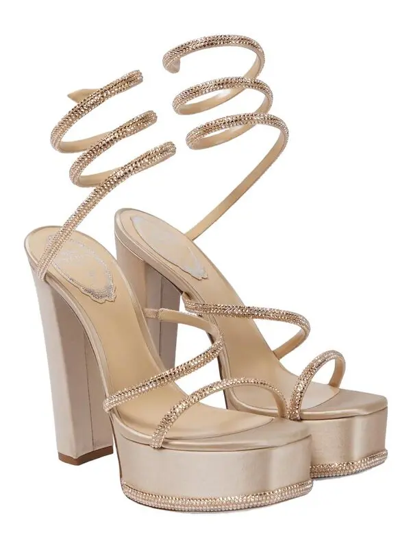 Rene Caovilla Embellished Satin Platform Sandals - Gold