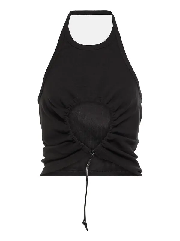 Alaïa Halter Neck Ruched Cotton Top - Black