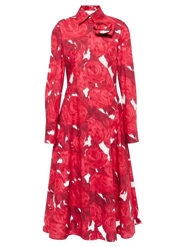 Valentino Garavani Floral Cotton Shirt Dress - Red