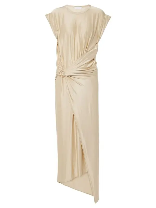 Rabanne Draped Asymmetric Urania Midi Dress - Neutrals
