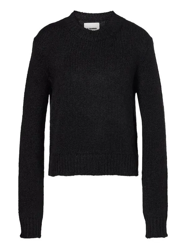 JIL SANDER Ribbed Alpaca Wool Blend Crew Neck Sweater - Black