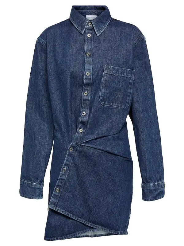 Off-White Asymmetric Denim Shirt Dress - Blue