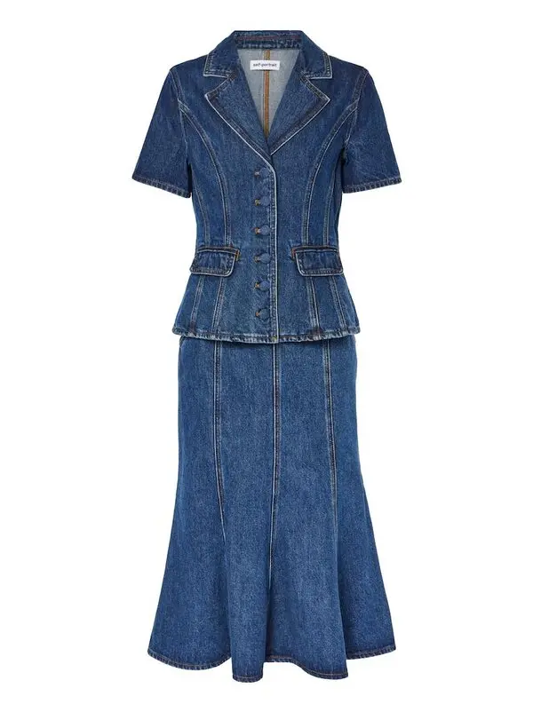 SELF-PORTRAIT Denim Midi Dress - Blue
