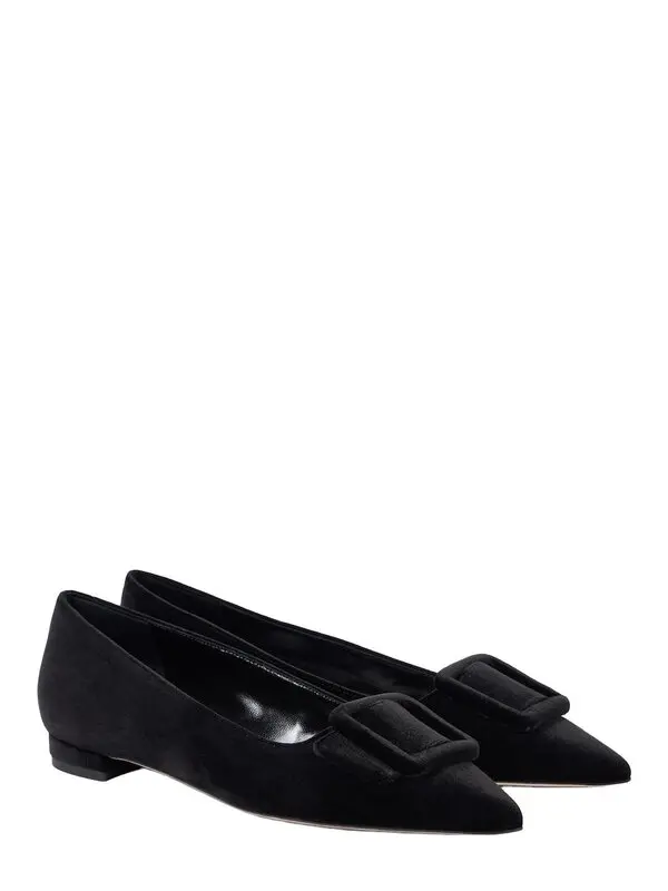 Manolo Blahnik Maysale Flat Ballet Pumps In Velvet - Black