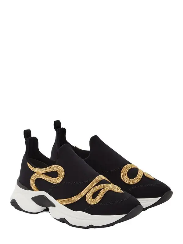 Rene Caovilla Black/gold Embellished Sneakers - Multicoloured