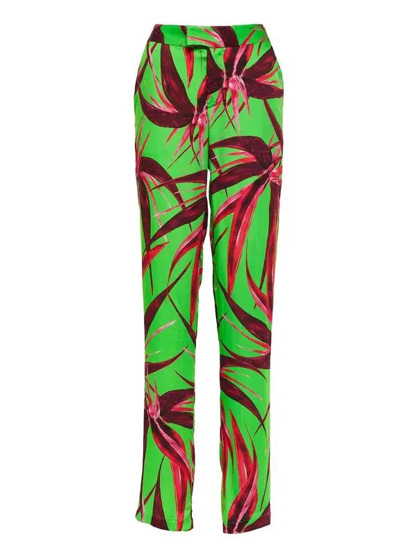 LOUISA BALLOU Floral Print Straight Leg Trousers - Red