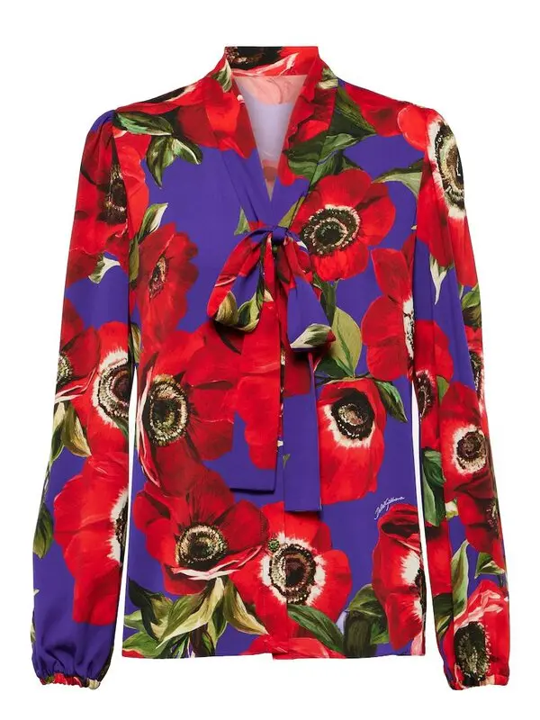 Dolce & Gabbana Tie-neck Floral Silk-blend Blouse - Multicoloured