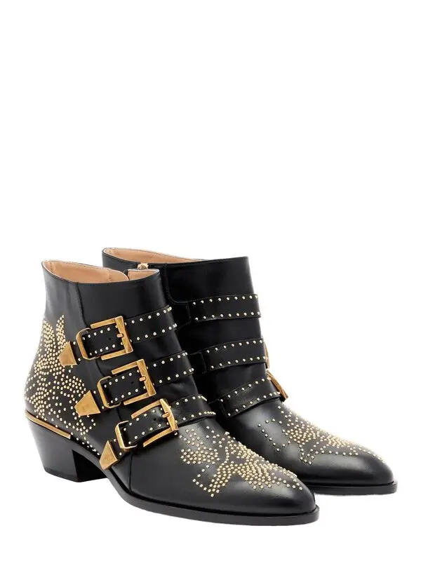 Chloé Susanna Studded Leather Ankle Boots - Black