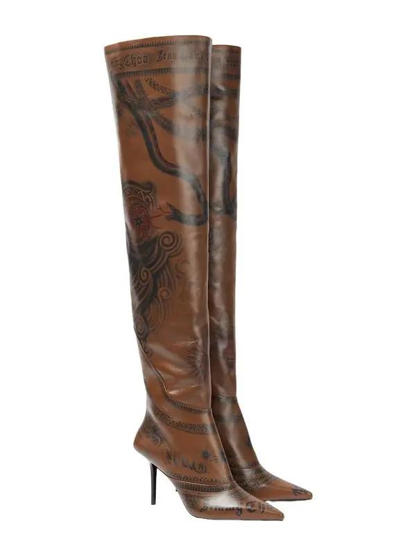 JIMMY CHOO X Jean Paul Gaultier Tattoo Leather Over-the-knee Boots - Brown