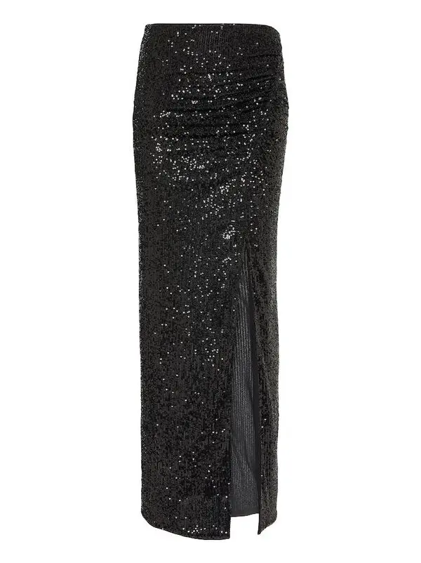 SELF-PORTRAIT Sequined Ruched Maxi Skirt - Black