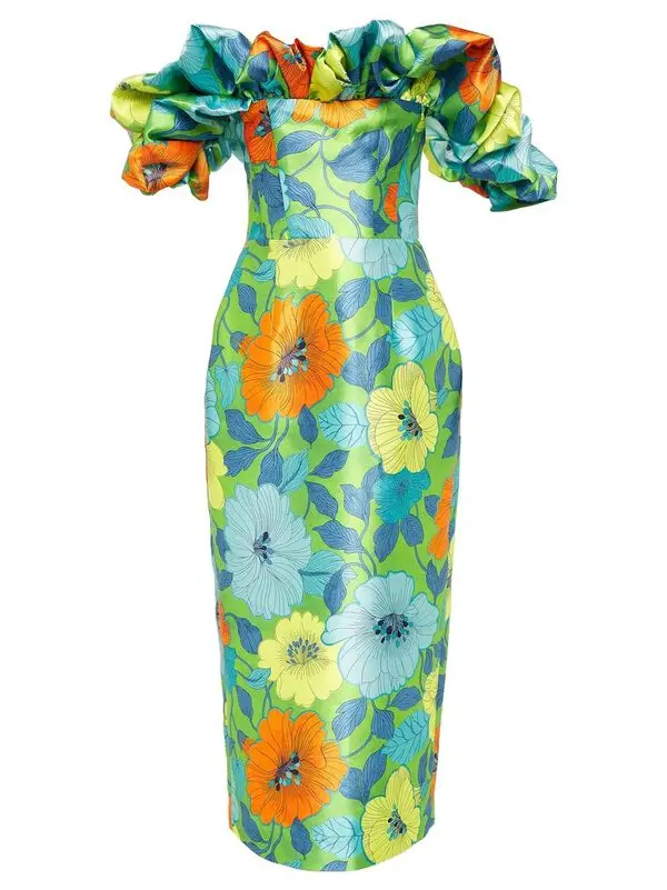 ALEMAIS Floral Ruffled Midi Dress - Multicoloured