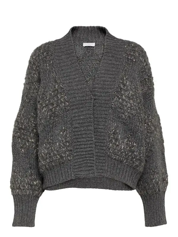 Brunello Cucinelli Wool, Cashmere, And Silk Cardigan - Grey
