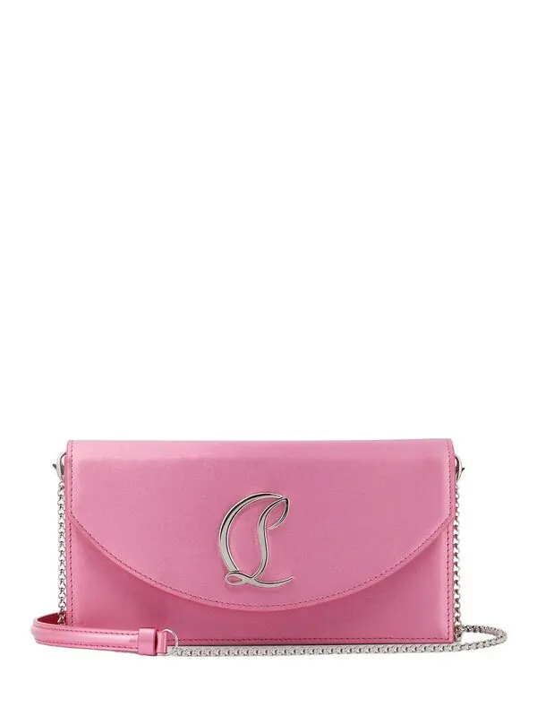 CHRISTIAN LOUBOUTIN Loubi54 Small Leather-trimmed Silk Clutch - Silver