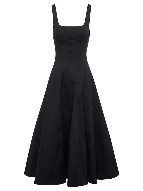 Staud Wells Cotton Poplin Midi Dress - Black