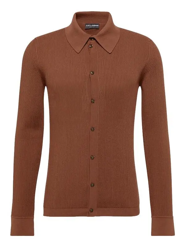 Dolce & Gabbana Wool-blend Ribbed Polo Sweater - Brown
