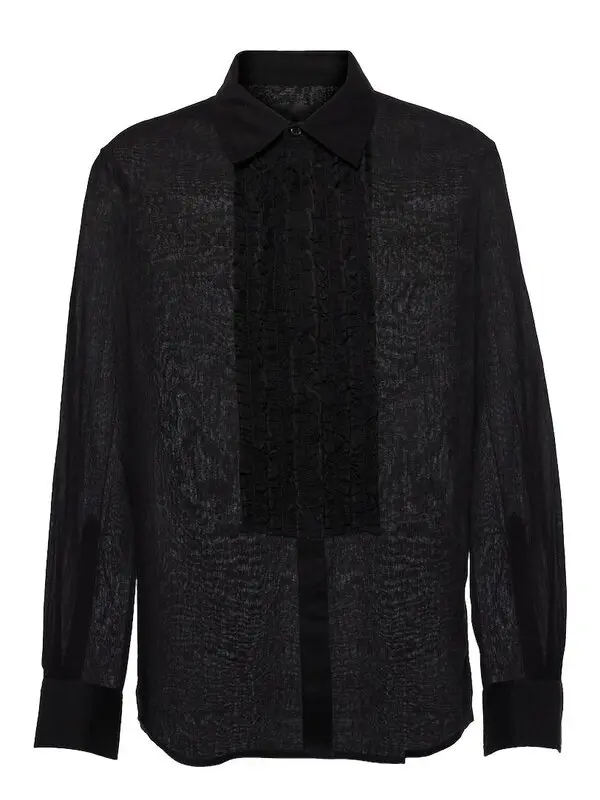 NILI LOTAN Nathael Ruffled Cotton Shirt - Black