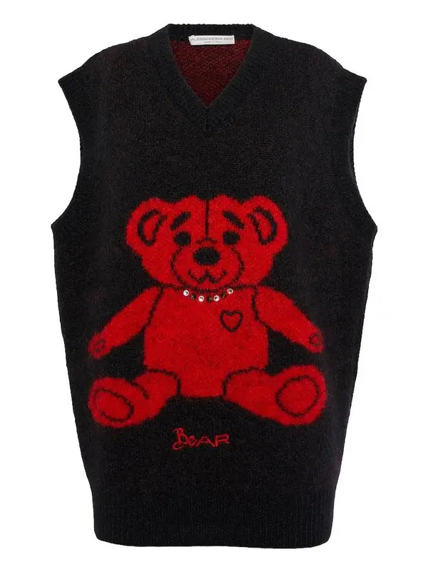 Alessandra Rich Bear Motif Wool-blend Vest - Black