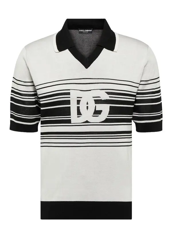 Dolce & Gabbana Logo Striped Silk Jacquard Polo Shirt - Multicoloured