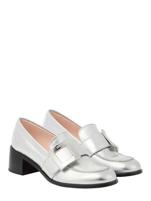 ROGER VIVIER Embellished Metallic Leather Loafers - Silver