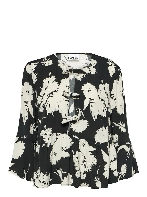 GANNI Floral Crepe Blouse - Black