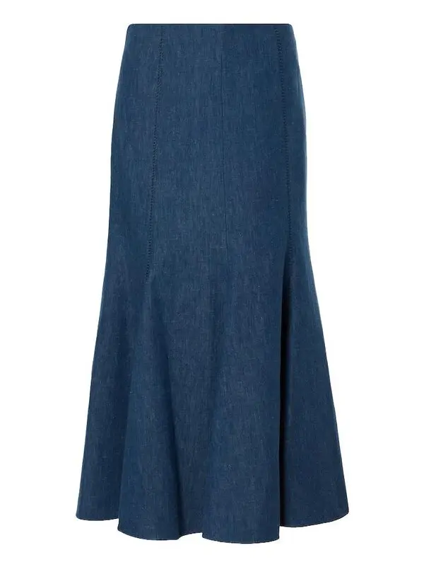 Gabriela Hearst Amy Flared Cotton And Linen Midi Skirt In Denim - Blue