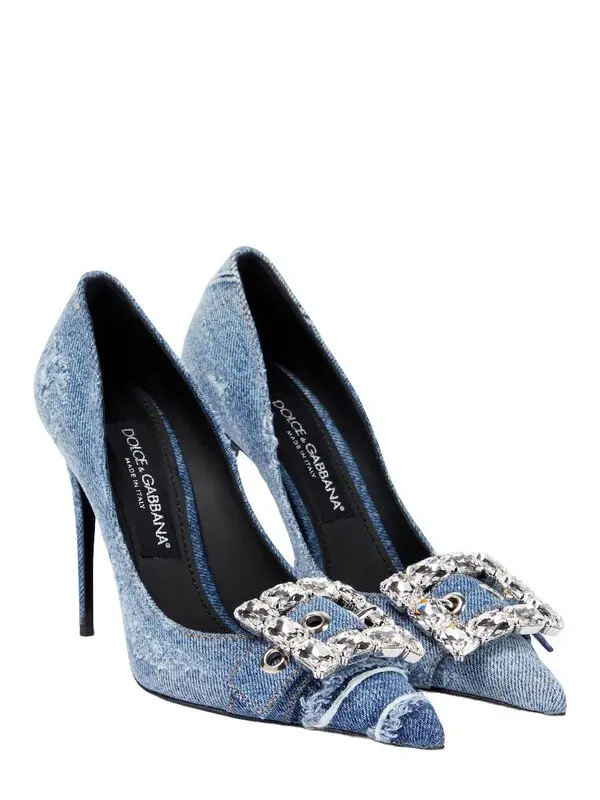Dolce & Gabbana Embellished Denim Pointed Toe Pumps - Blue