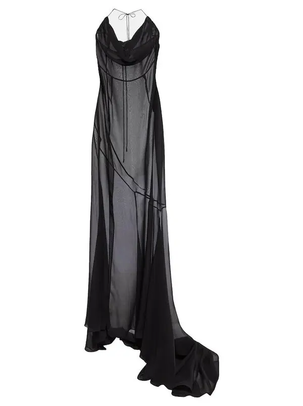 Alessandra Rich Silk Georgette Gown - Black