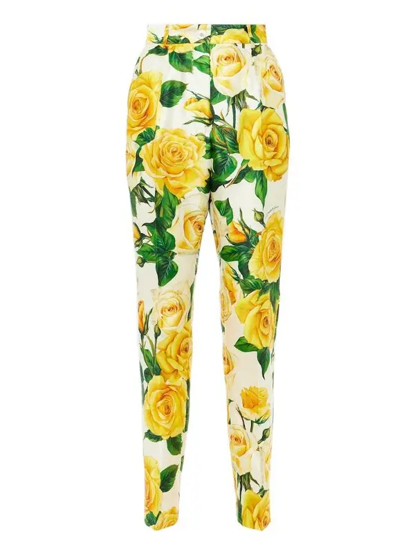 Dolce & Gabbana Floral High-rise Silk-blend Straight Leg Trousers - Multicoloured