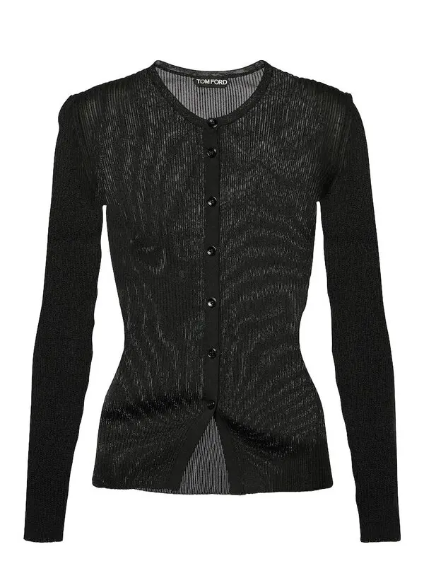 TOM FORD Ribbed Knit Button Front Cardigan - Black