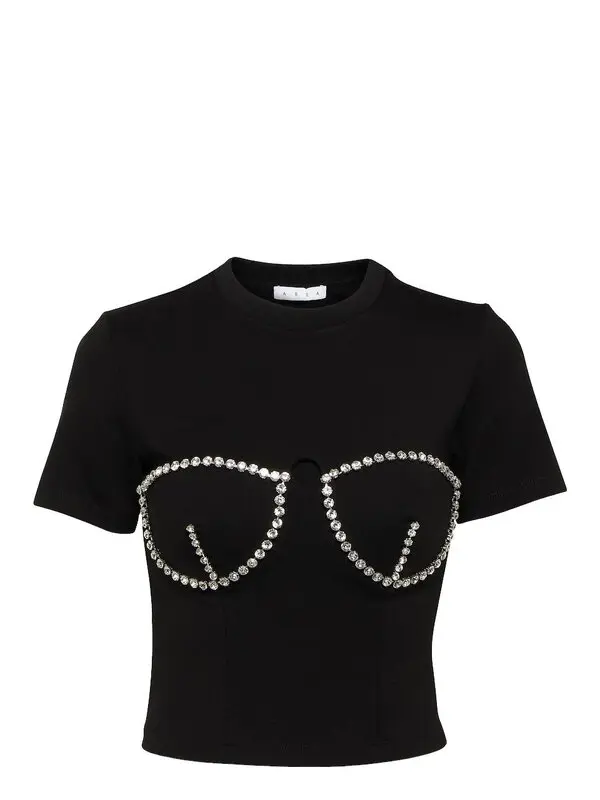 AREA Embellished Crop Top - Black