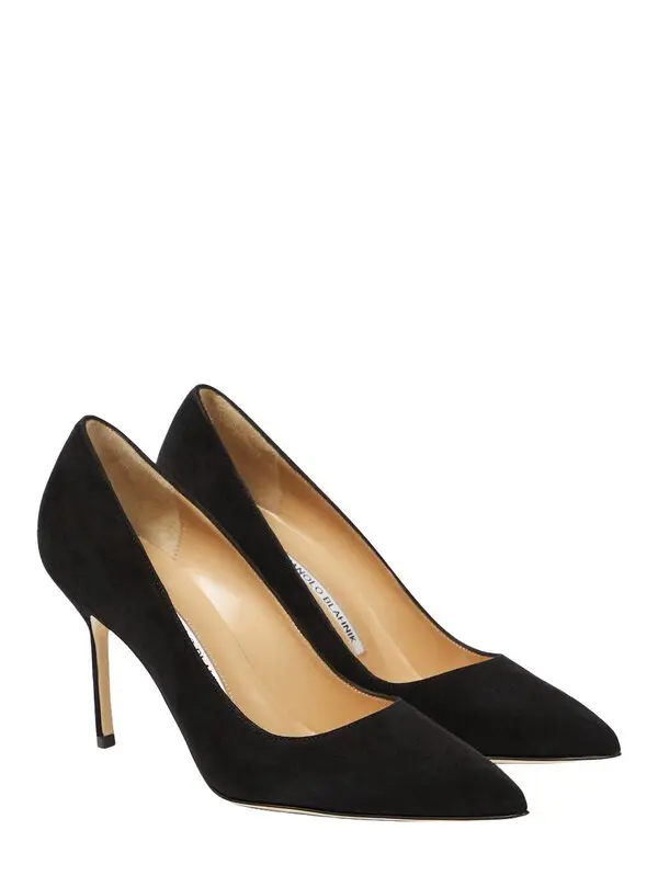 Manolo Blahnik Bb 90 Suede Pointed Toe Pumps - Black