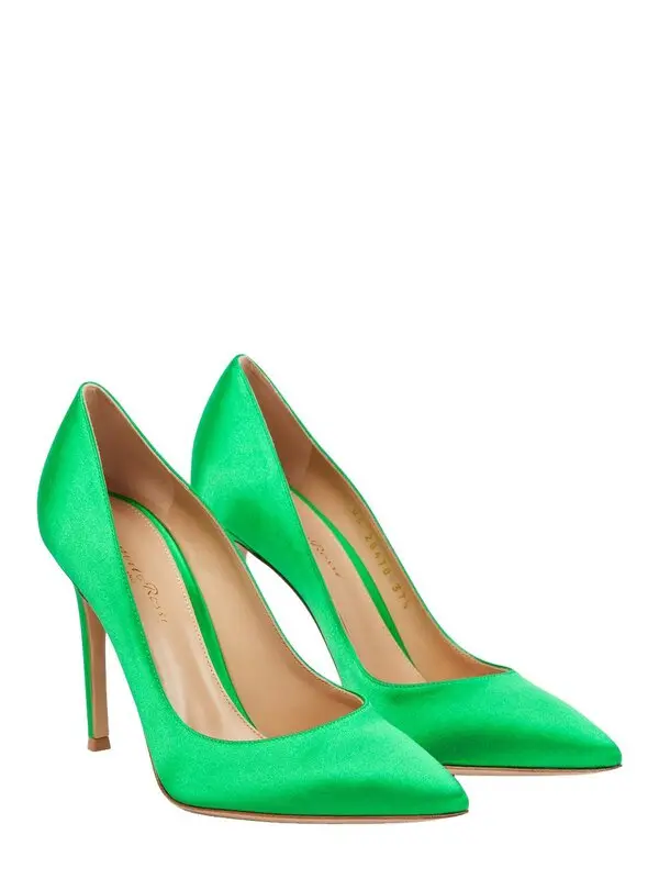 GIANVITO ROSSI Pointed Toe Satin Pumps - Green