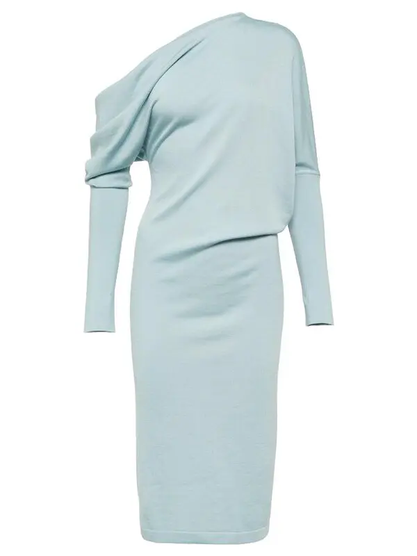 TOM FORD Off-shoulder Cashmere-blend Midi Dress - Blue