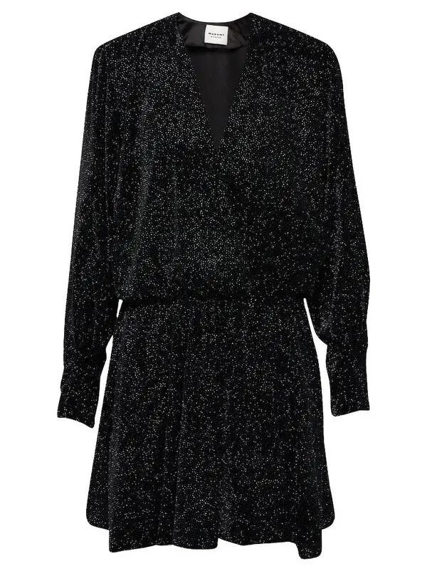 MARANT ETOILE Alexane Glitter Velvet Mini Dress - Black