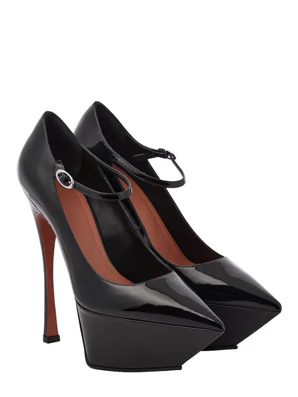 Amina Muaddi Yigit Patent Leather Platform Pumps - Black