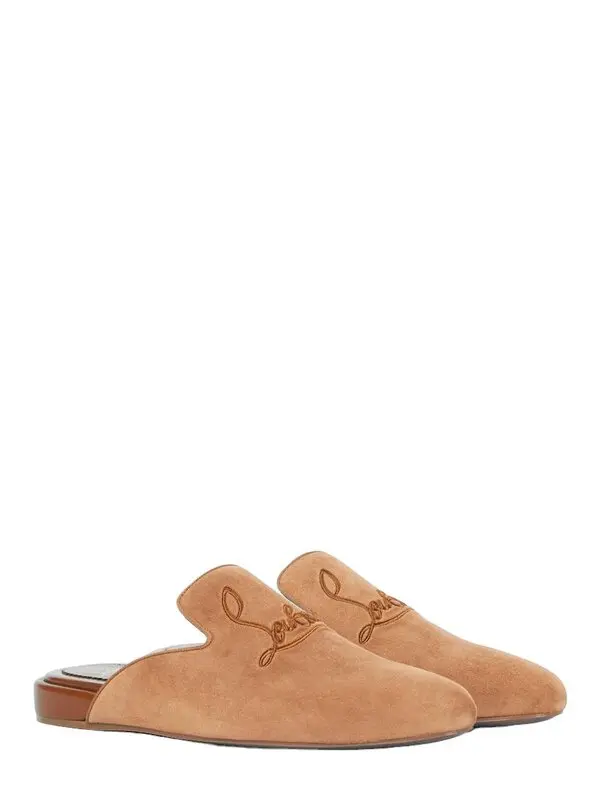 CHRISTIAN LOUBOUTIN Navy Coolito Flat Mules - Brown