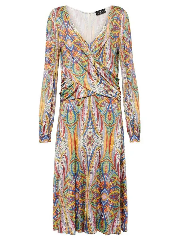 Etro Printed Gathered Jersey Midi Dress - Multicoloured