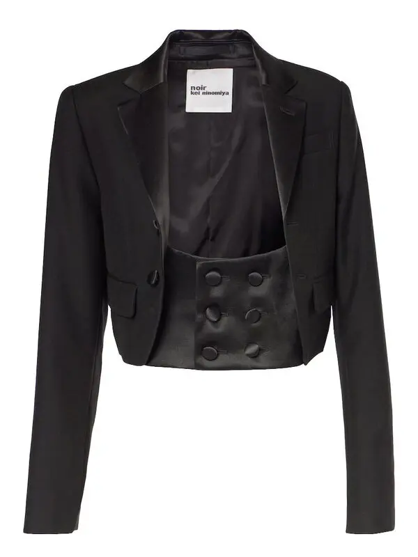 Noir Kei Ninomiya Cropped Wool, Mohair, And Silk Jacket - Black