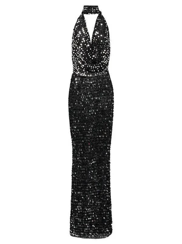 AYA MUSE Bellico Sequined Halterneck Maxi Dress - Black