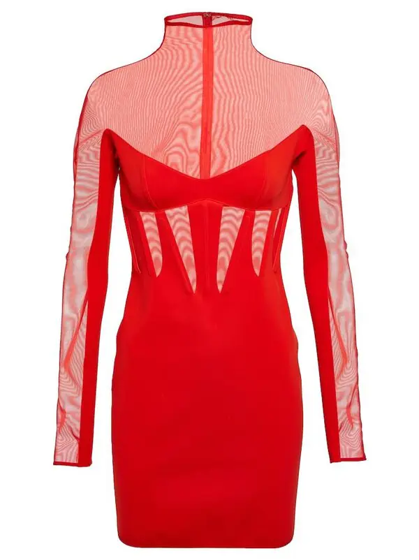MUGLER Tulle-trimmed Minidress - Red
