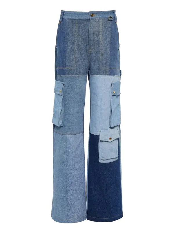 MARINE SERRE Monogram High-rise Wide-leg Jeans - Blue